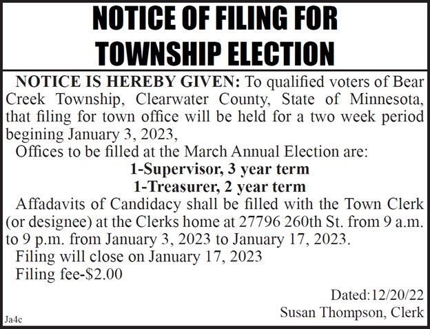 Bear Creek Notice of Filing
